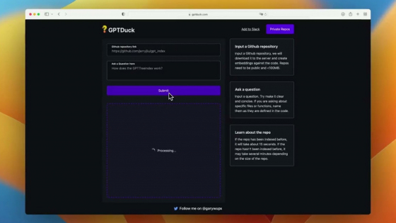 GptDuck - GitHub repository question answering AI tool | waildworld.com