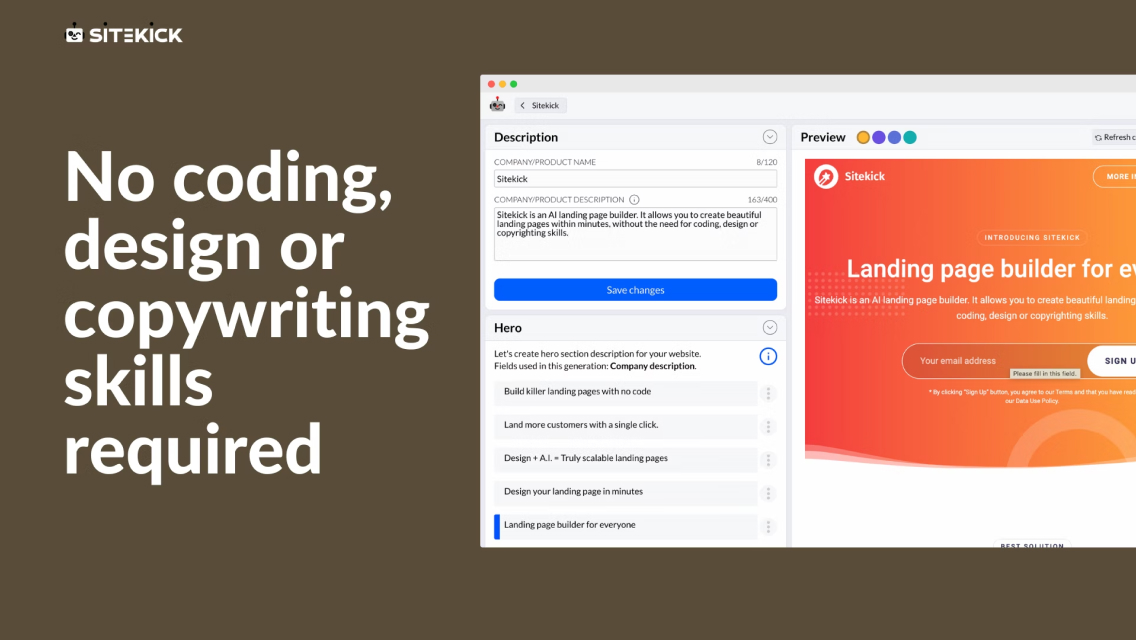 Sitekick - Craft Stunning Landing Pages with AI Technology | waildworld.com